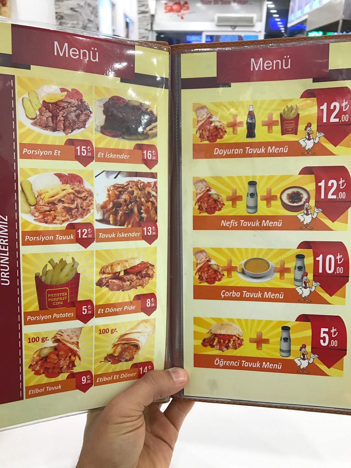 Menu at Sos Döner, Istanbul, Mehmet Akif Cd. no 9