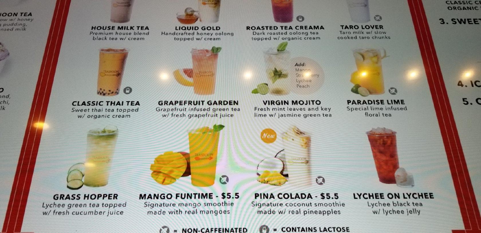 Menu at Teaspoon restaurant, Redwood City