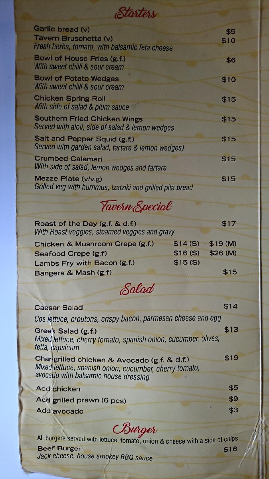 Menu at Engadine Tavern pub & bar, Engadine