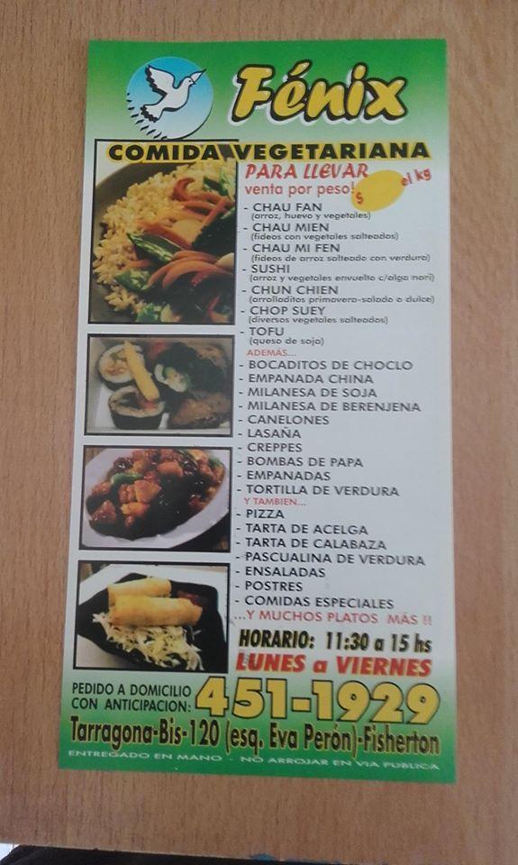 Menu at Fenix restaurant, Rosario, tarragona 120 bis