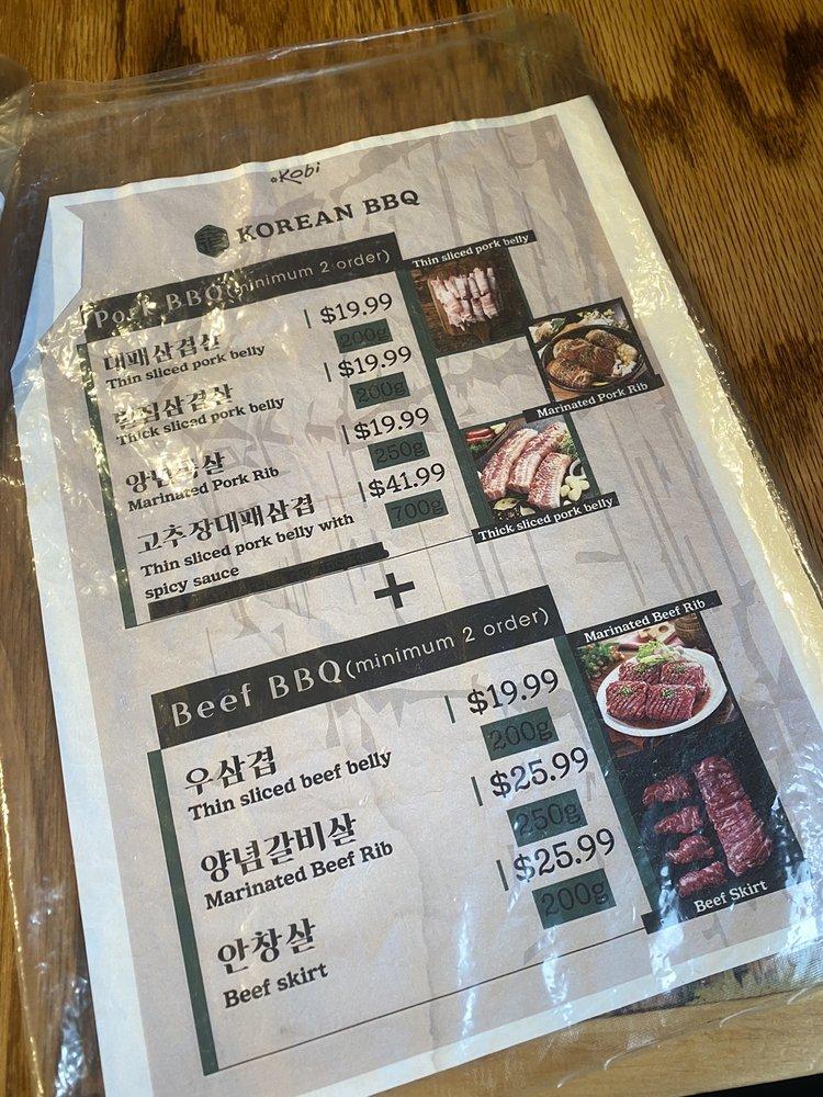 Menu at Kobi Korean BBQ Restaurant, Mississauga