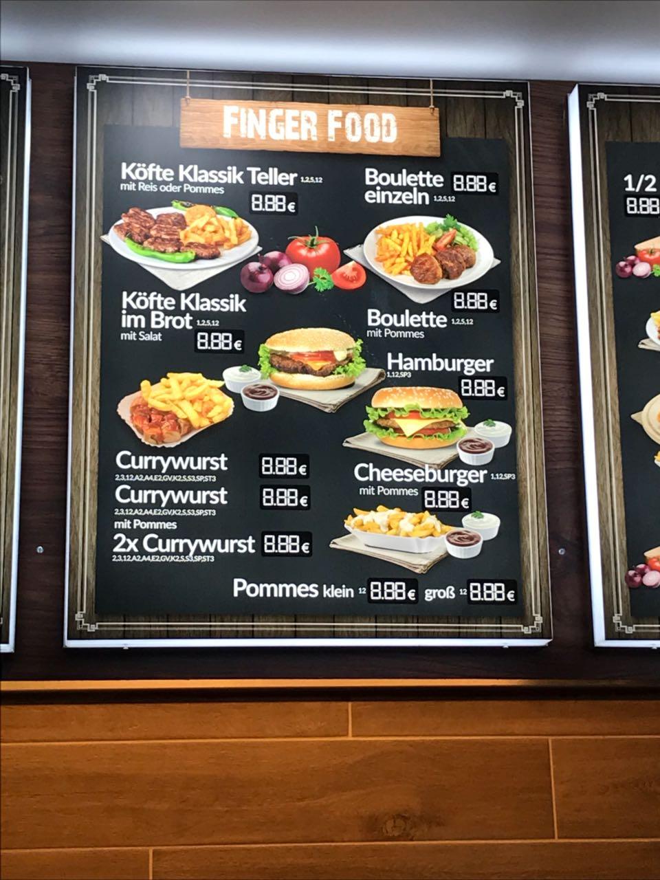 Menu at Midtown Imbiss restaurant, Berlin
