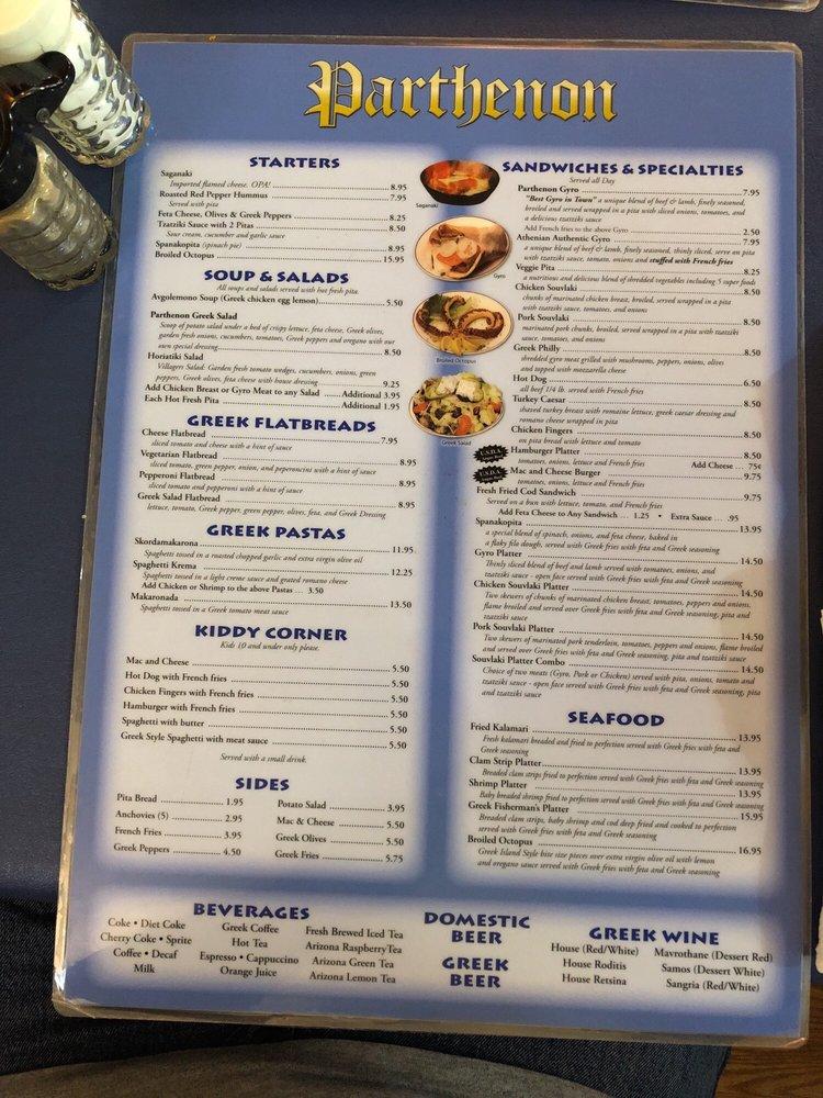 Menu at Parthenon Restaurant, Tarpon Springs
