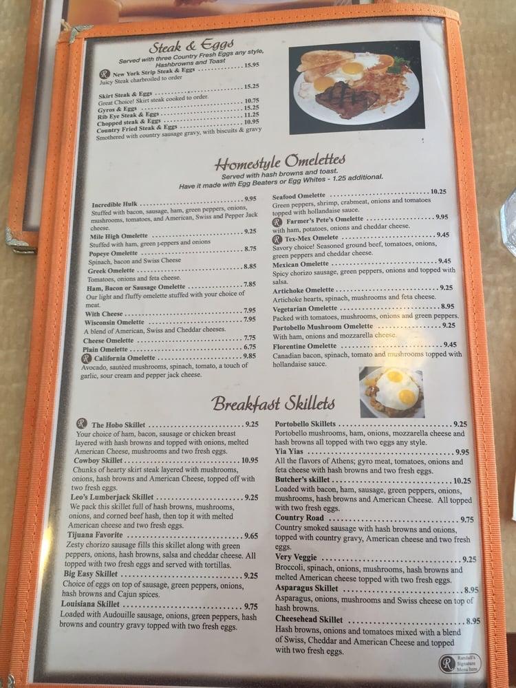 Menu at Randall's Pancake House restaurant, South Elgin