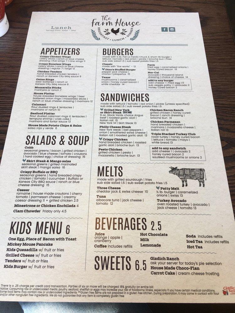 Menu at The Farm House restaurant, Freedom