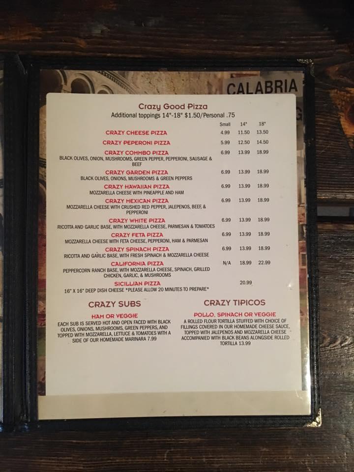 Menu at Crazy Tomato restaurant, Kingsport, Fort Henry Dr