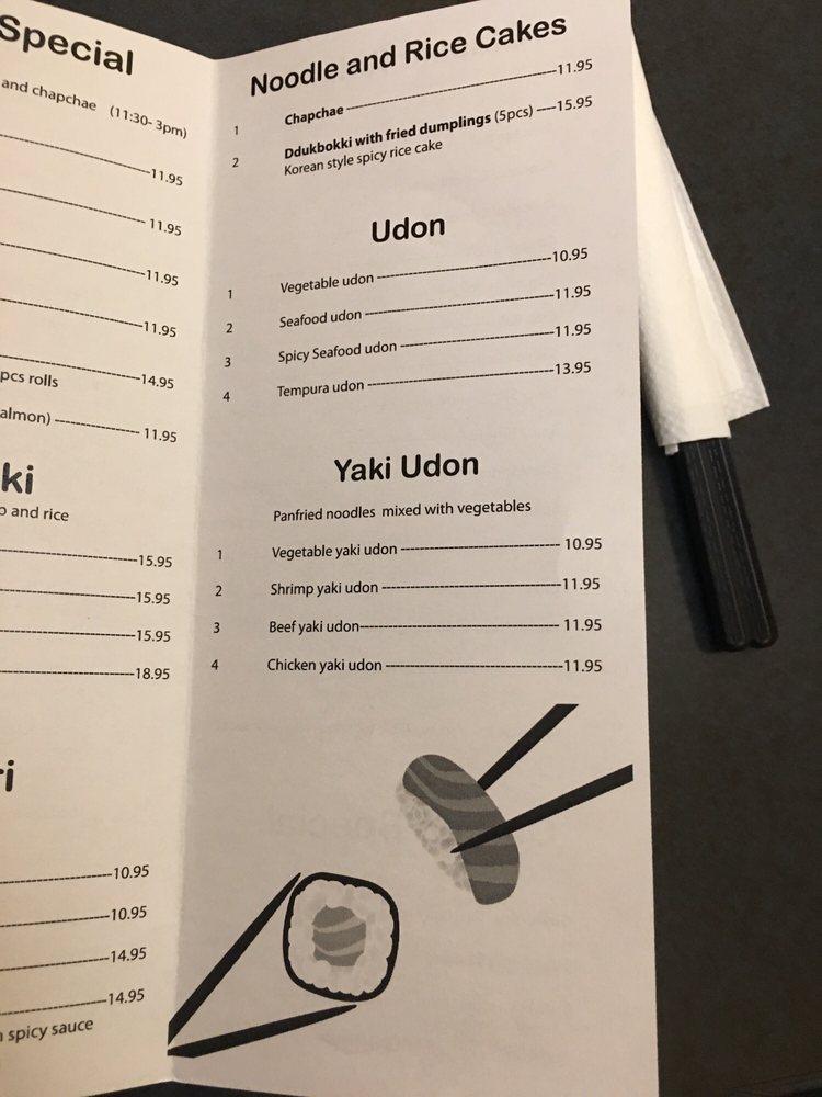 Menu at Daon Sushi restaurant, Toronto