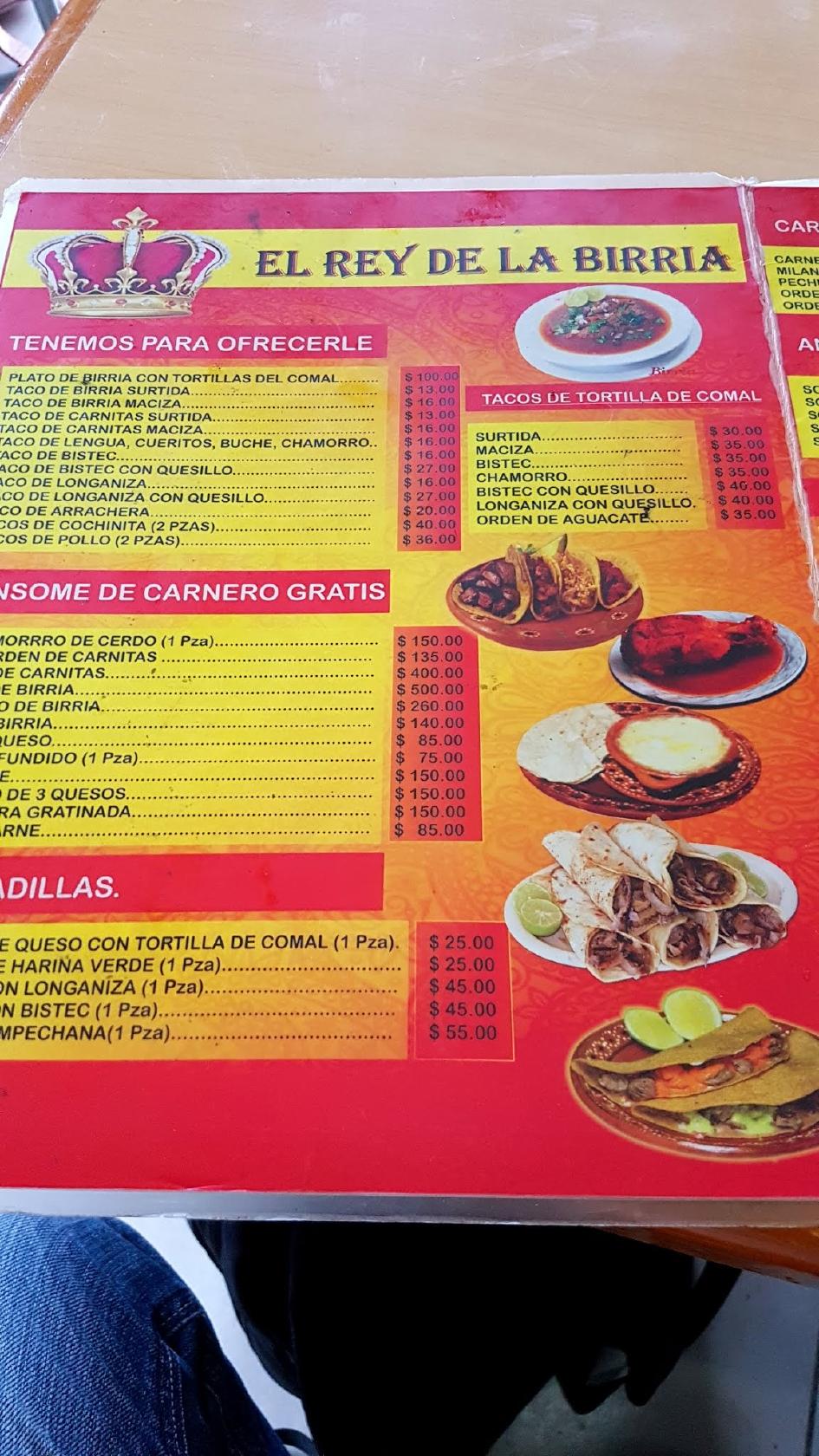 Menu at EL REY DE LA BIRRIA restaurant, Mexico City, Esquina Garrido