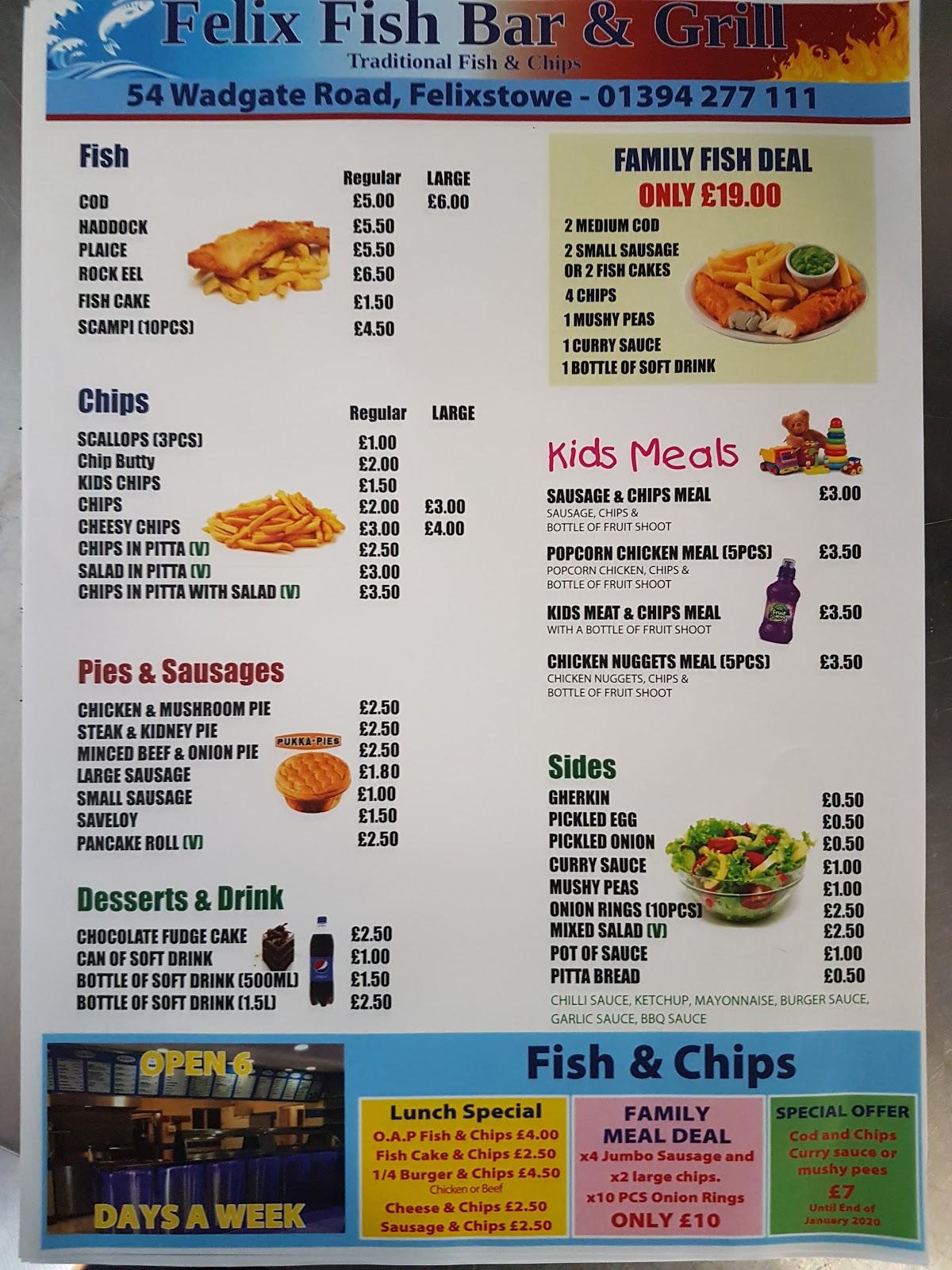Menu at Felix Fish Bar & Grill, Felixstowe