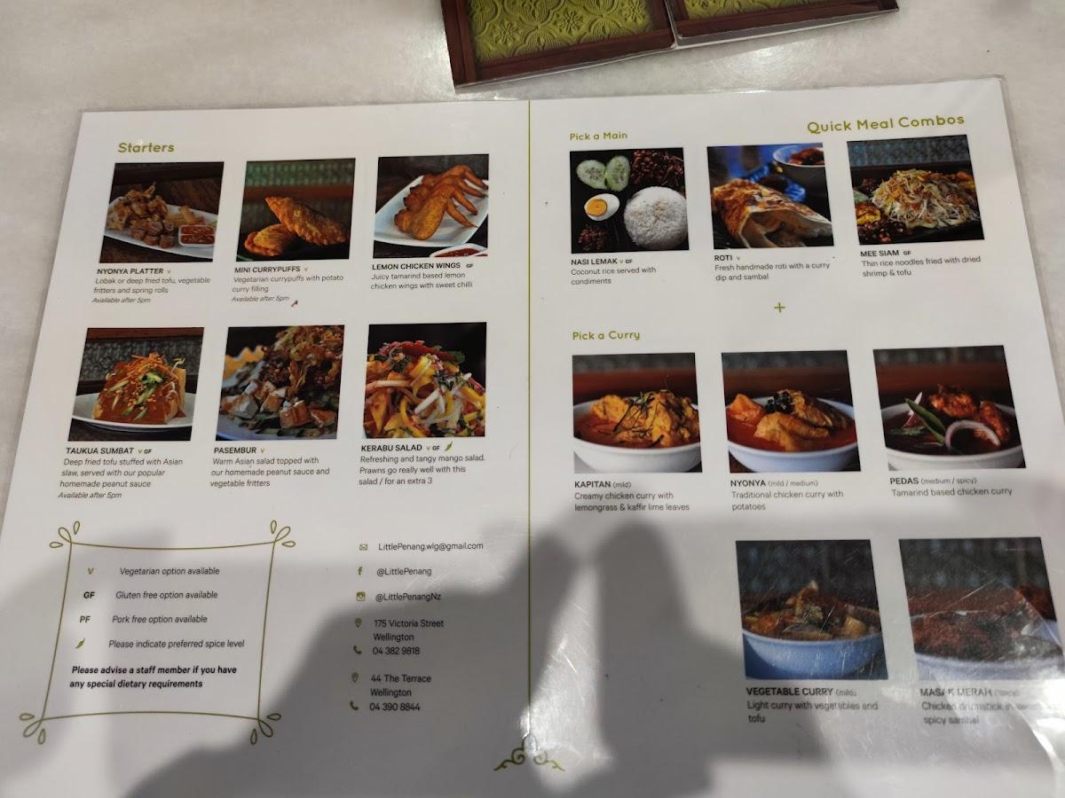 Menu at Little Penang restaurant, Wellington, 175 Victoria St