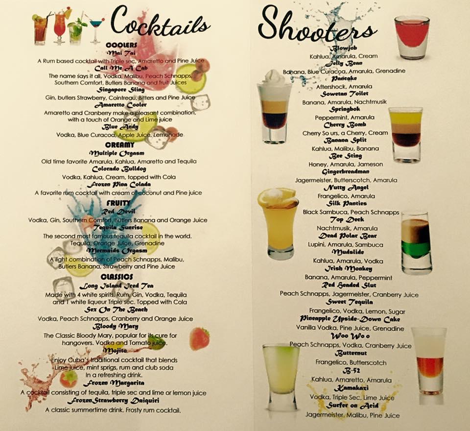 Menu at Malibu Palms pub & bar, Ladysmith, 12 Read Drive