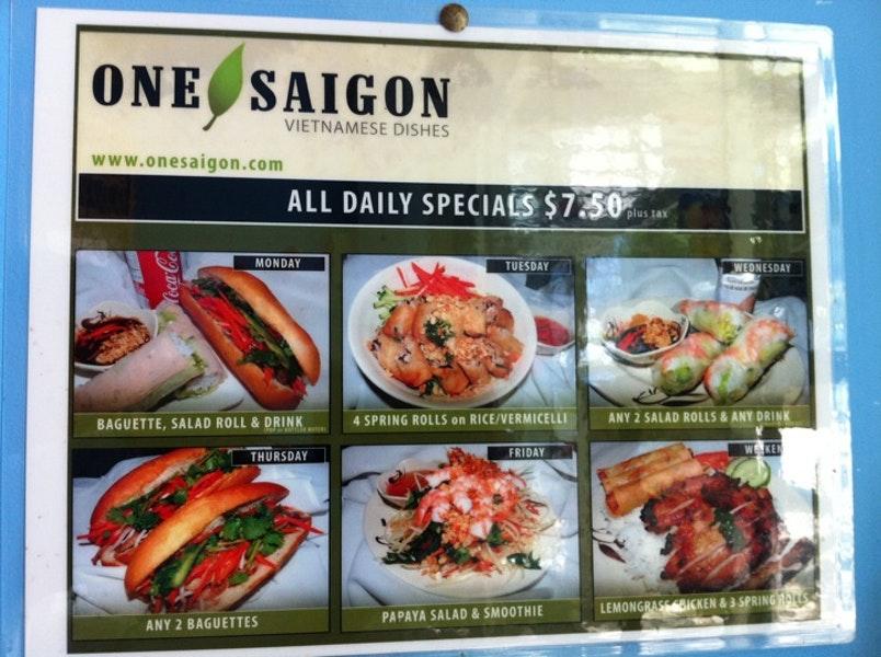 Menu at One Saigon restaurant, Vancouver