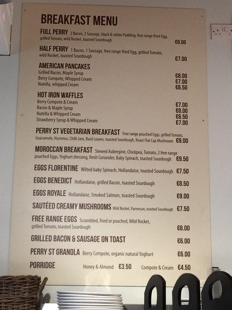 Menu at Perry Street Market Cafe, Cork, Perry St