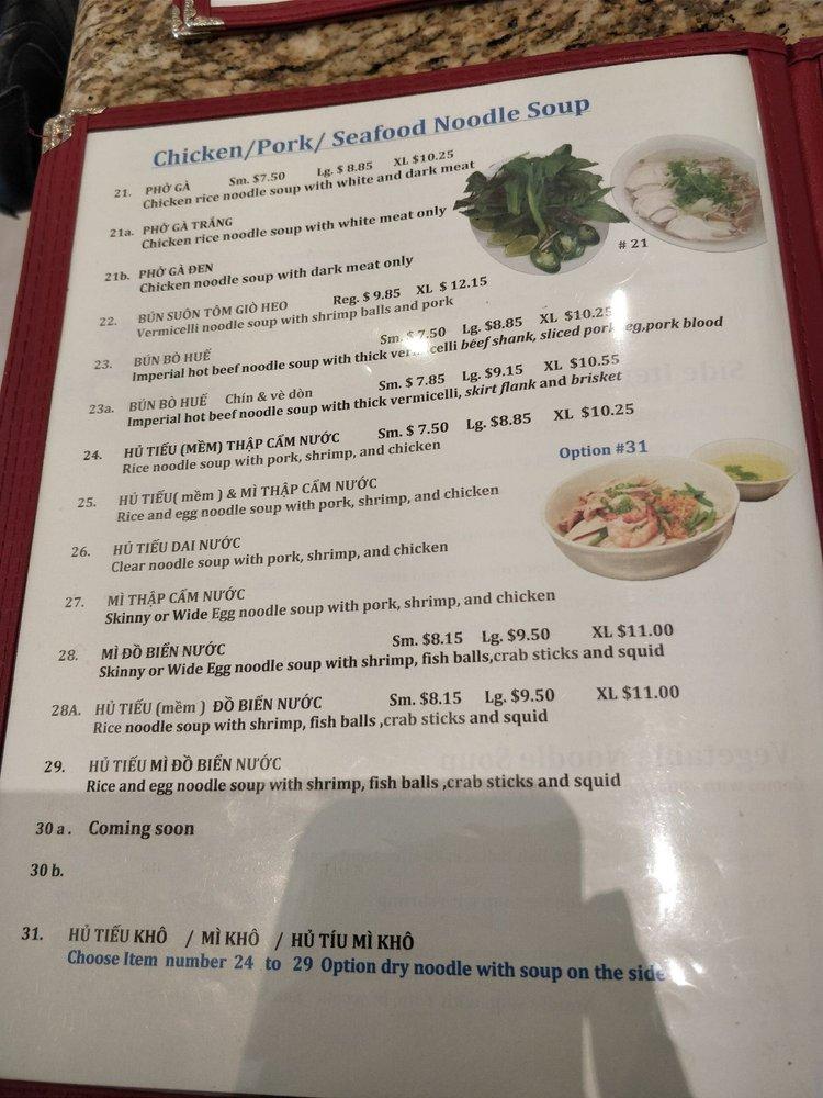 Menu at Pho Dan restaurant, Austin