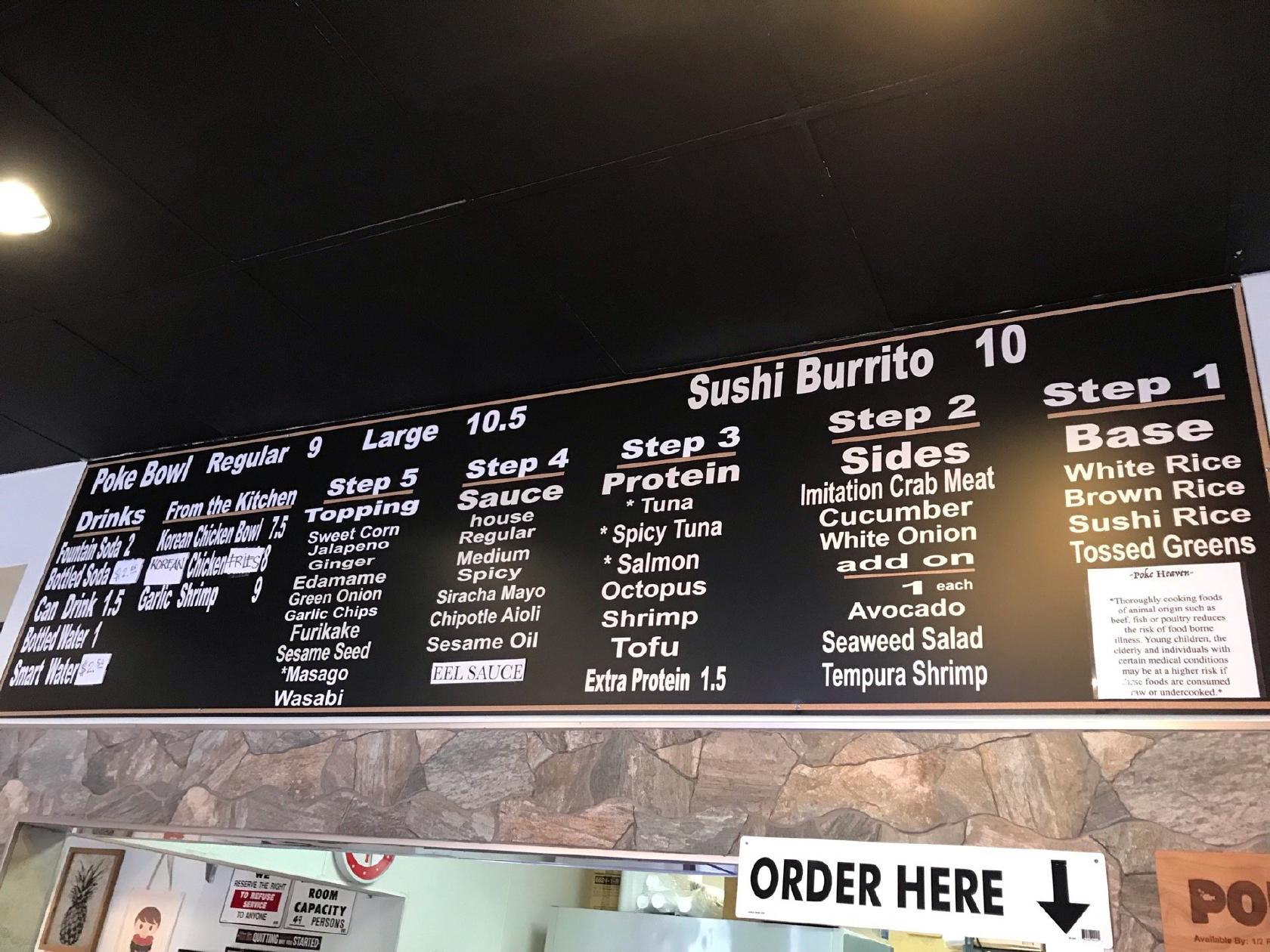 Menu at Poke Heaven restaurant, Las Vegas, S Maryland Pkwy