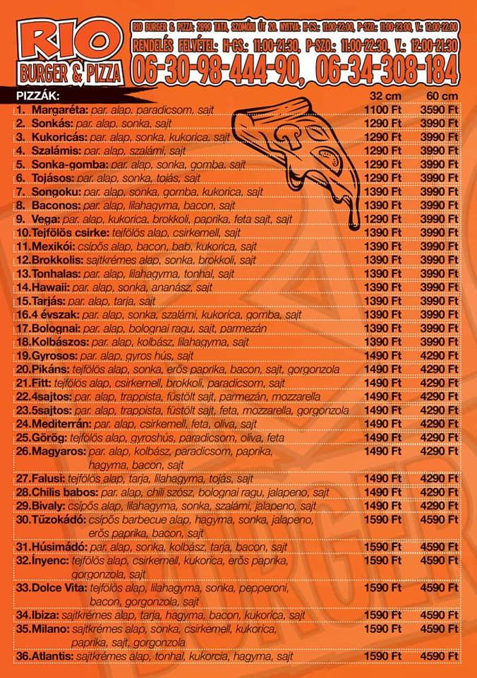 Menu at Rio Burger & Pizza restaurant, Tata