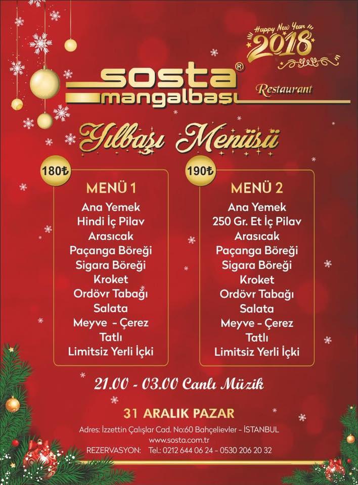 Carta de Sosta Restaurant Mangalbaşı, Estambul