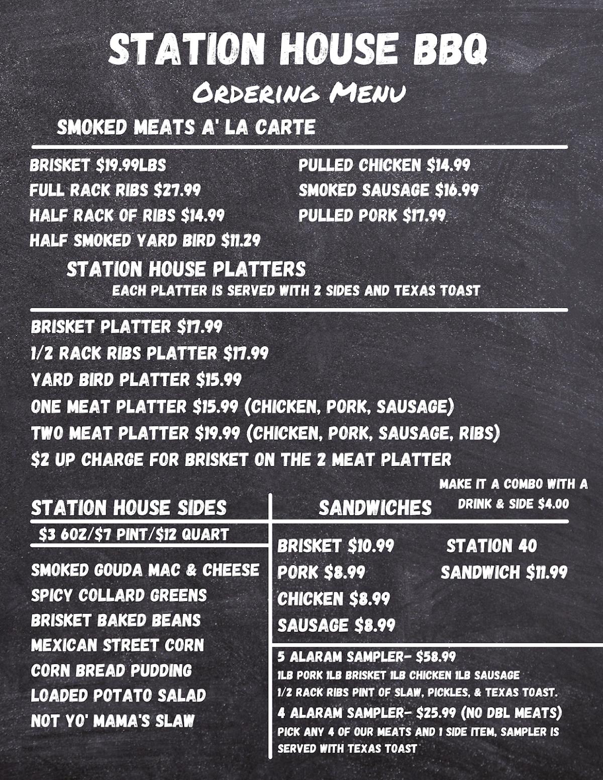 Menu at Station House BBQ, Lutz