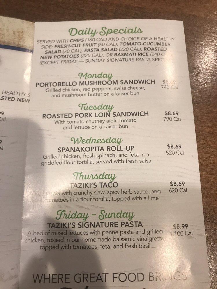 Menu at Taziki's Mediterranean Cafe - Madison, Madison, 105 Brookridge Dr