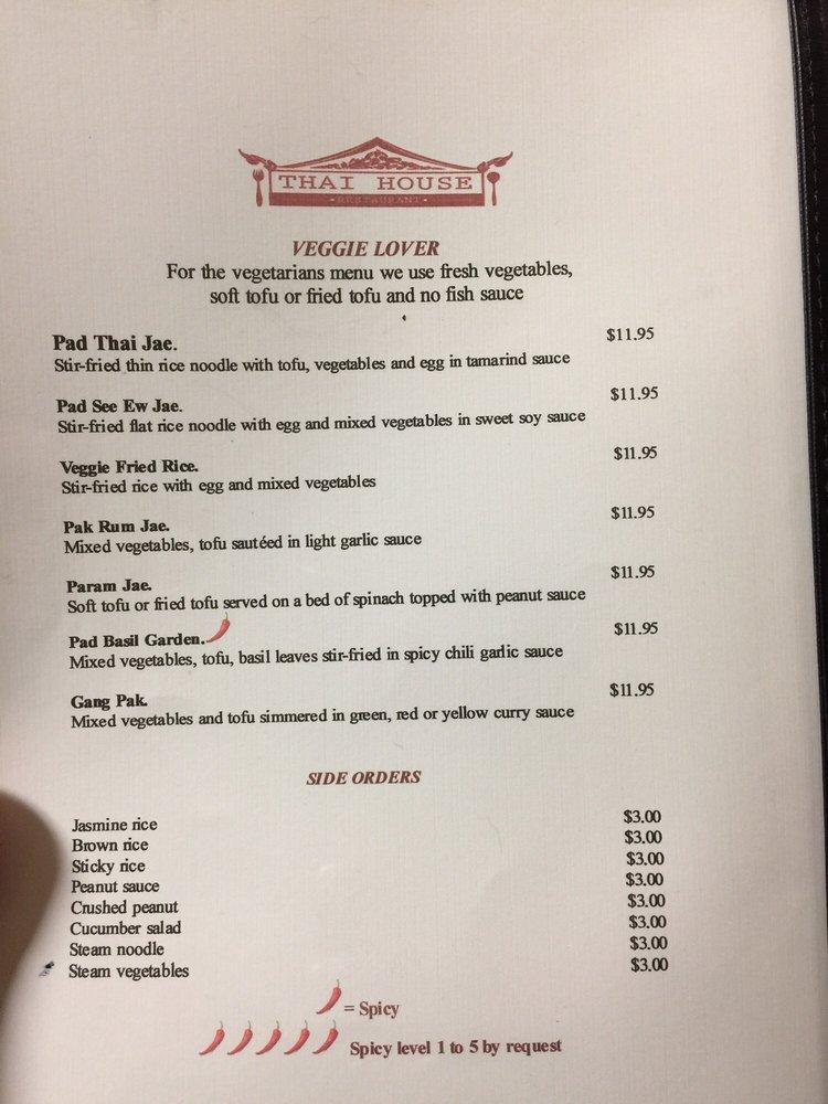 Menu at Thai House restaurant, Cameron Park