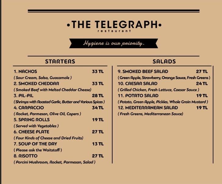 Menu at The Telegraph Restaurant, Alanya, 17. Sk. No:15