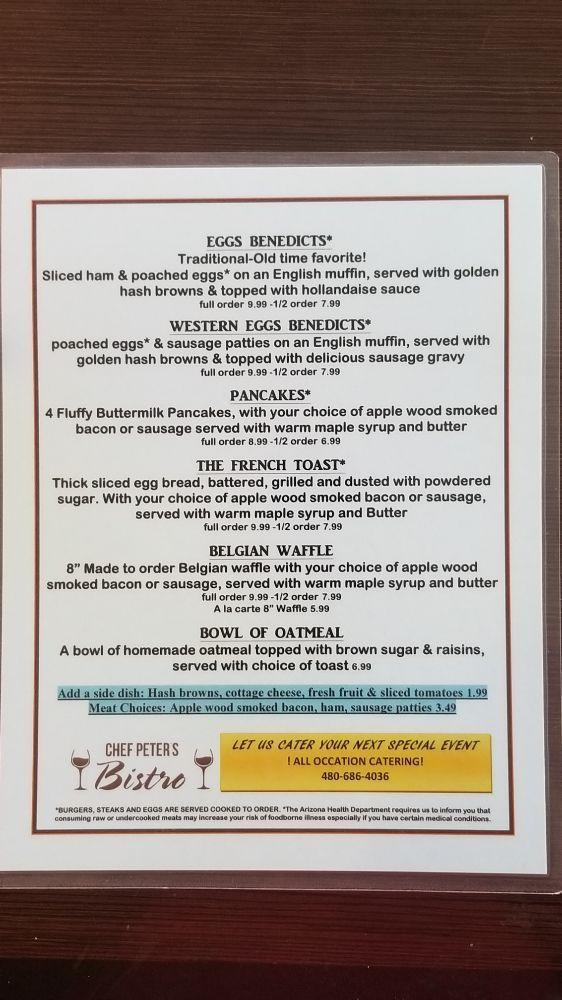 Menu at Chef Peter’s Bistro restaurant, Surprise