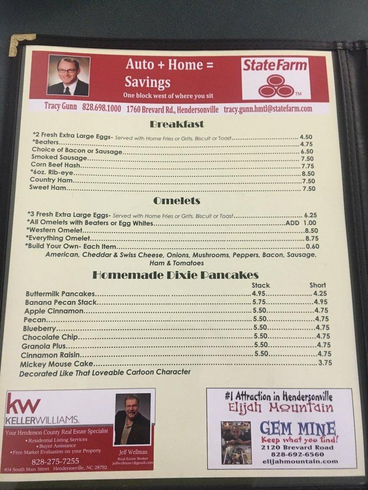 Menu at Dixie Diner restaurant, Hendersonville