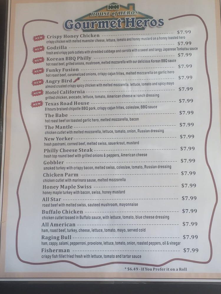 Menu at House of Heros restaurant, Hicksville, 8 Bloomingdale Rd