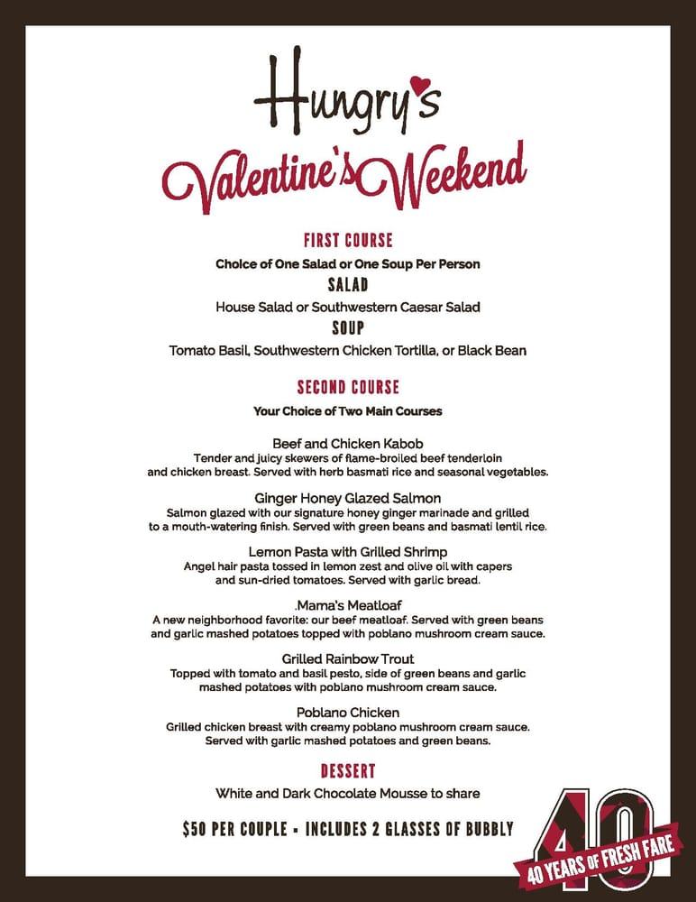 Carta del restaurante Hungry's, Houston, Memorial Dr