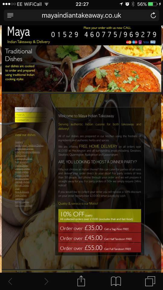 Menu at Maya Indian Takeaway restaurant, Heckington