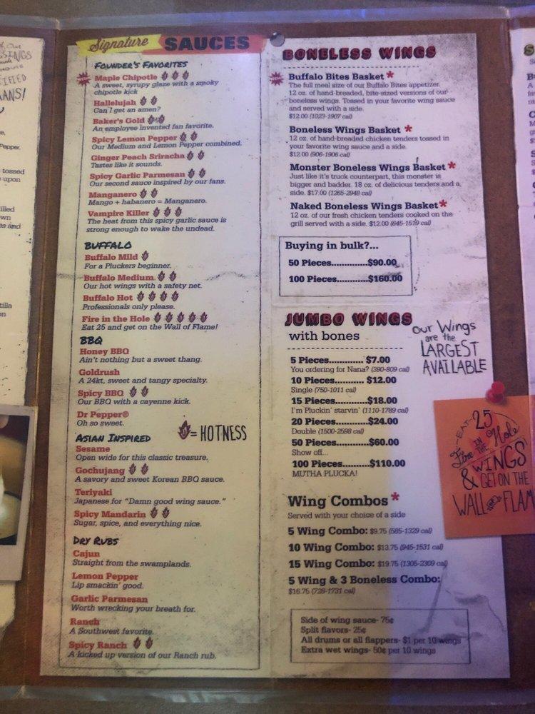 Menu at Pluckers Wing Bar, Cypress, Northwest Fwy