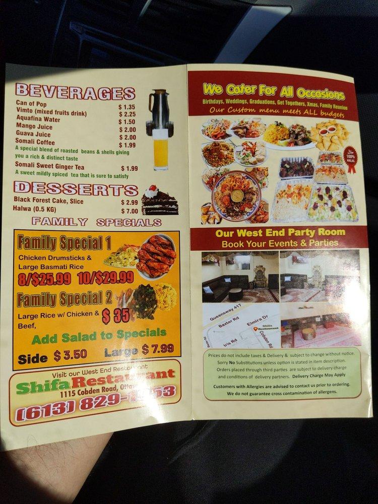 Menu at Safia Restaurant, Ottawa, St. Laurent Blvd Unit 110