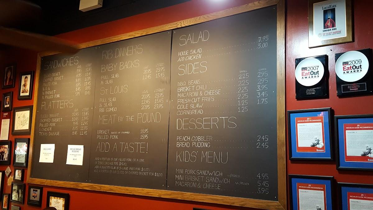 Menu at Smoque BBQ, Chicago, N Pulaski Rd