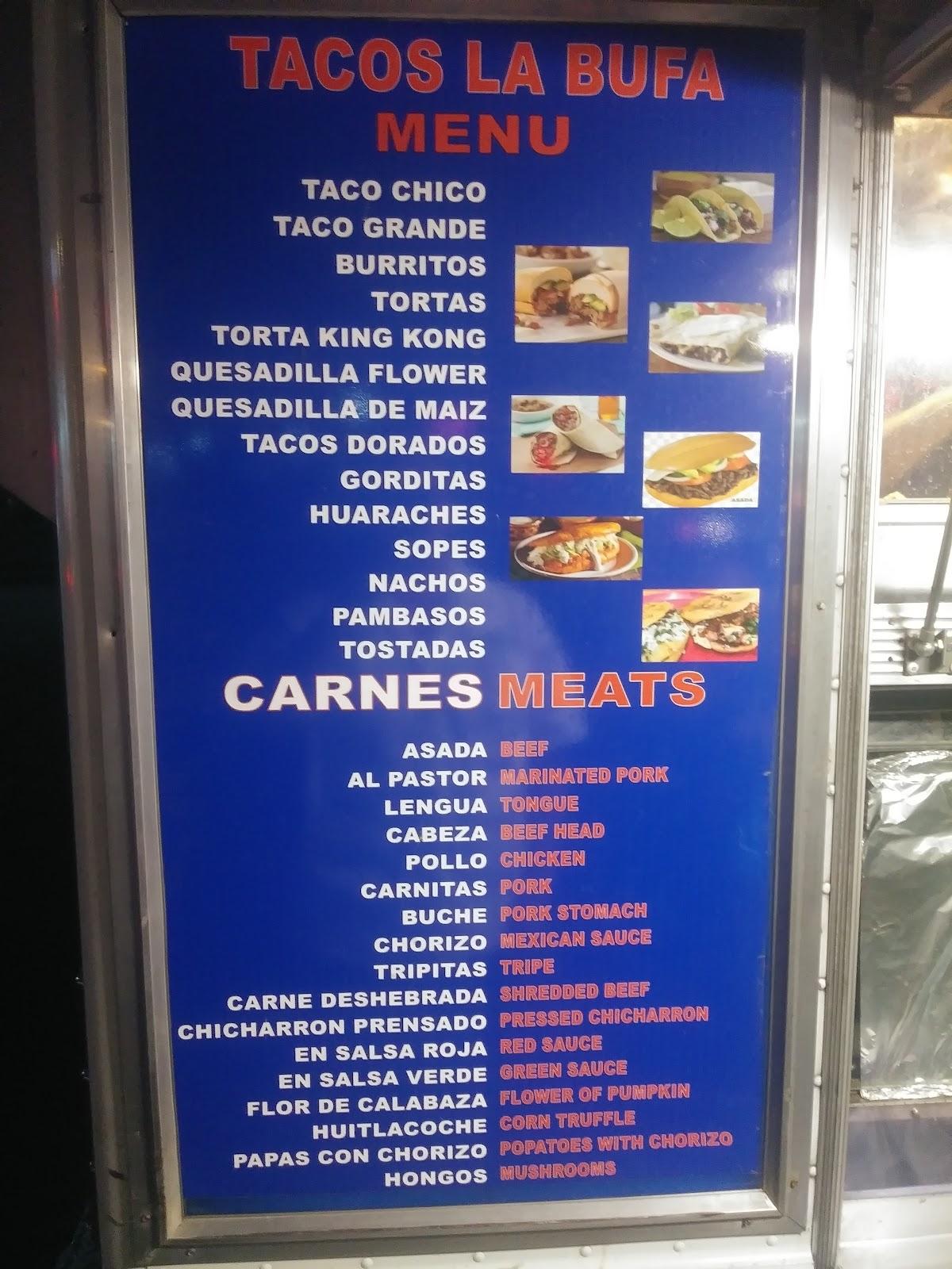 Carta del restaurante Tacos La Bufa, Reno, S Virginia St
