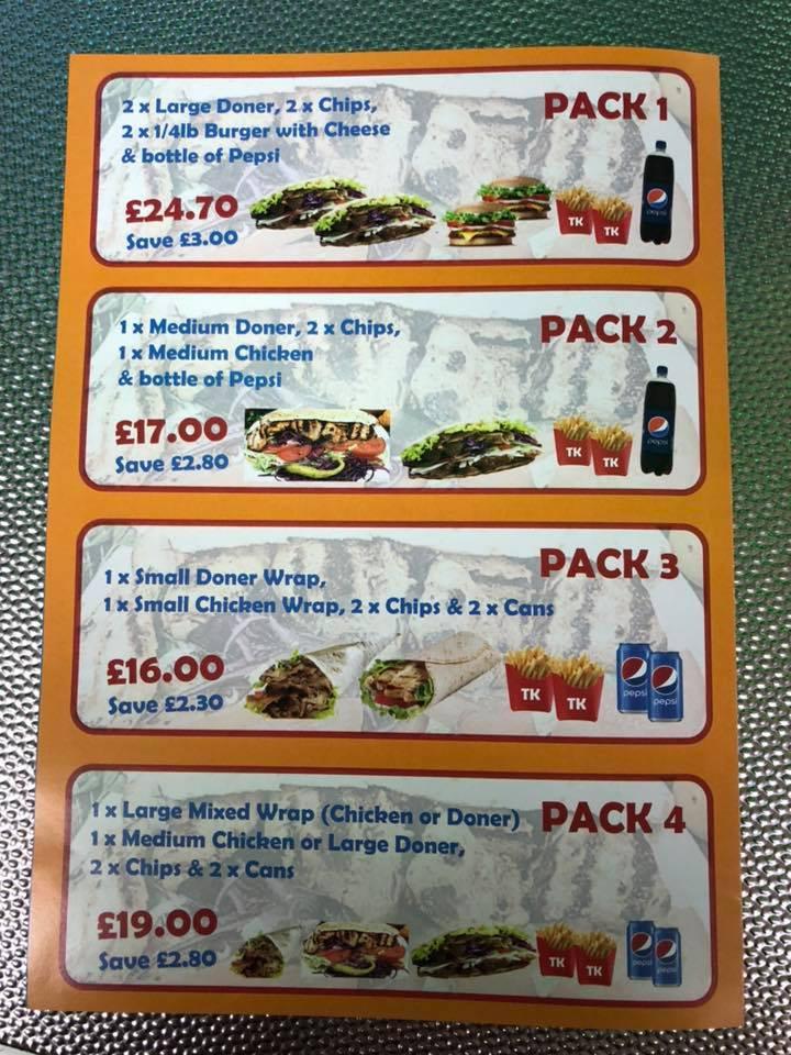 Menu at Tadley Kebab fast food, Tadley