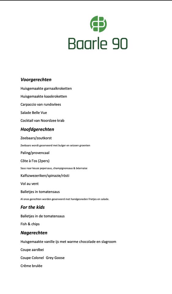 Menu at Baarle 90, Sint-Martens-Latem, Baarle-Frankrijkstraat 90
