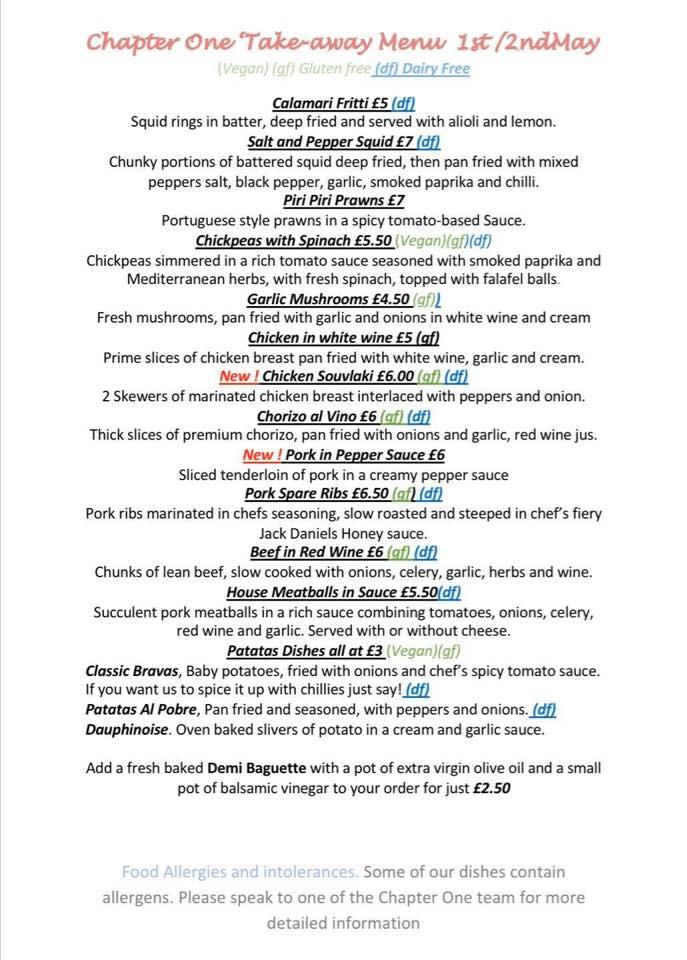 Menu at Chapter One Bar And Kitchen, Oldham