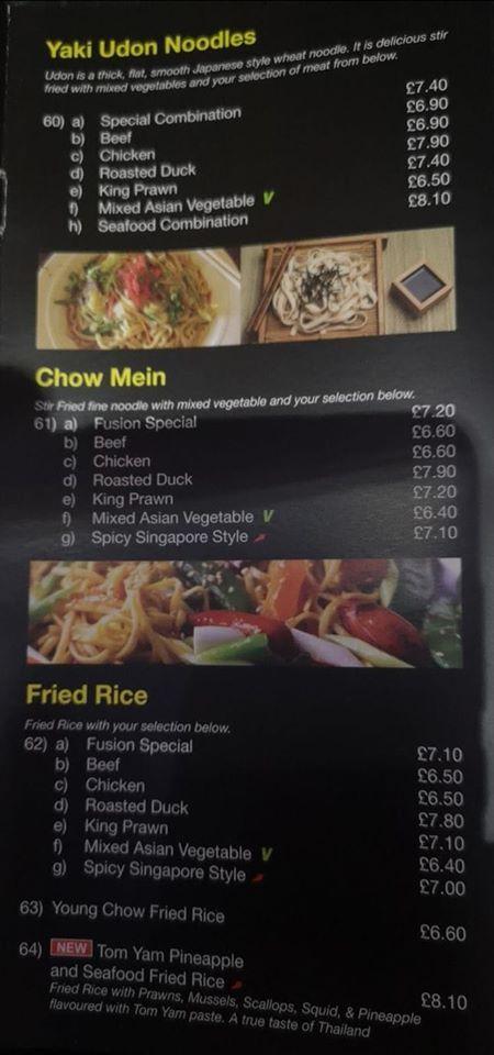 Menu at Fusion Chinese fast food, Belfast
