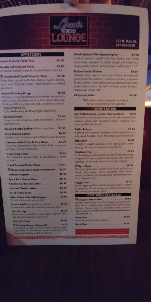 Menu at Lincoln Square Lounge pub & bar, Decatur
