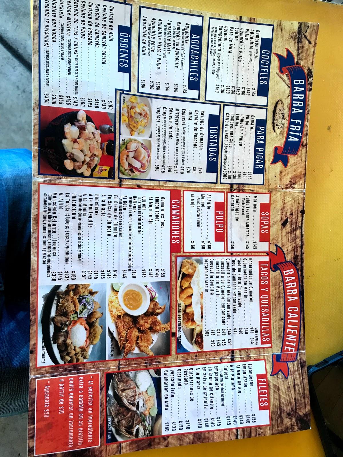 Carta del restaurante Mariscos Los 7 Chiles, Culiacán Rosales