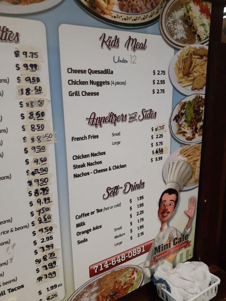 Menu at Mini Cafe, Santa Ana