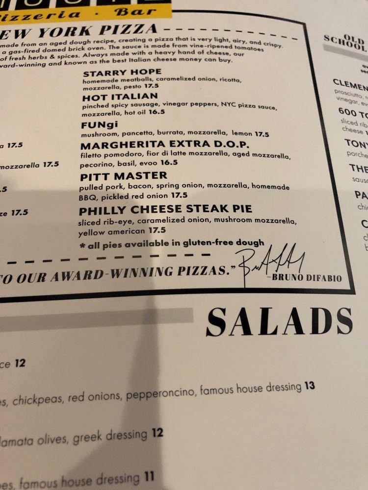 Menu at Mootz Pizzeria + Bar, Detroit