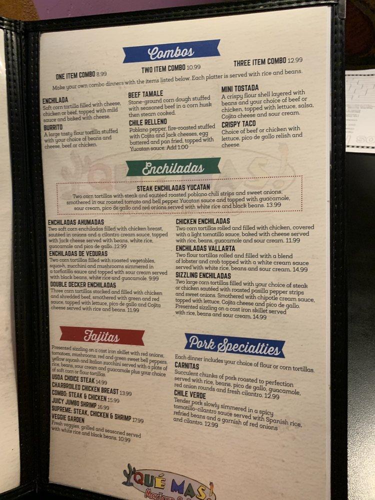 Menu at Que Mas Mexican Cafe, North Las Vegas, W Craig Rd suite d