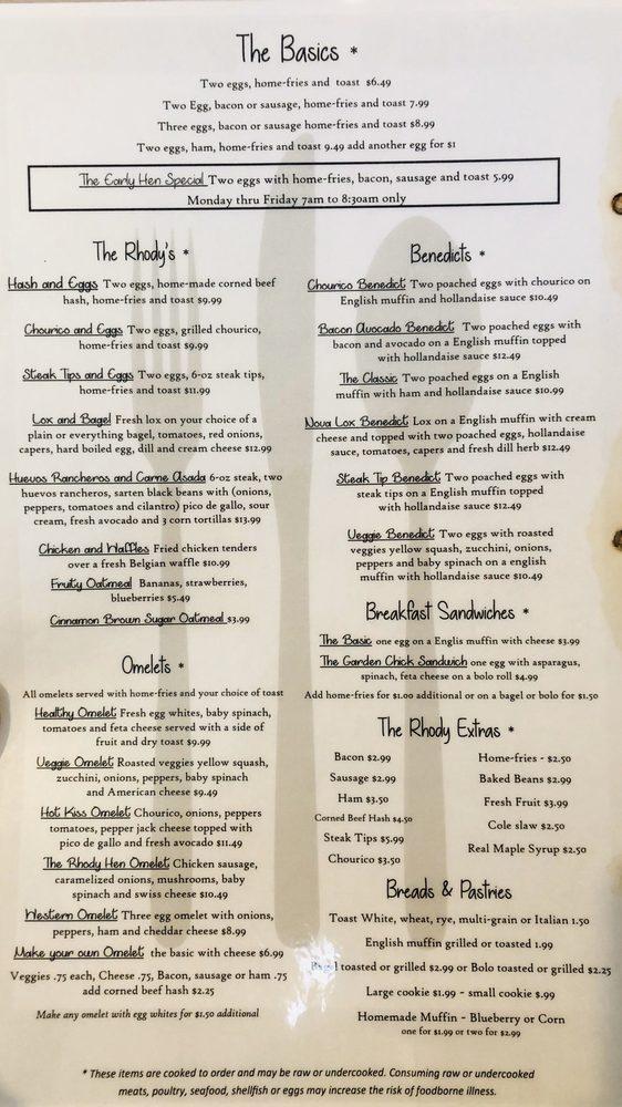 Menu at Rhody Hen Cafe, Pawtucket