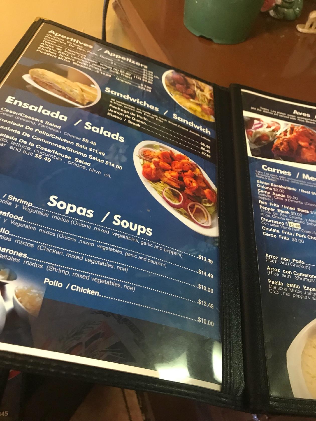 Menu at Sabor Dominicano restaurant, Atlanta
