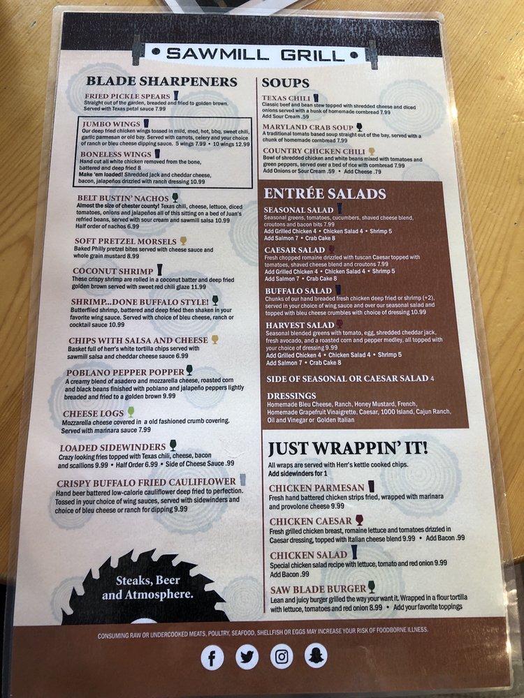 Menu at SawMill Grill pub & bar, Oxford