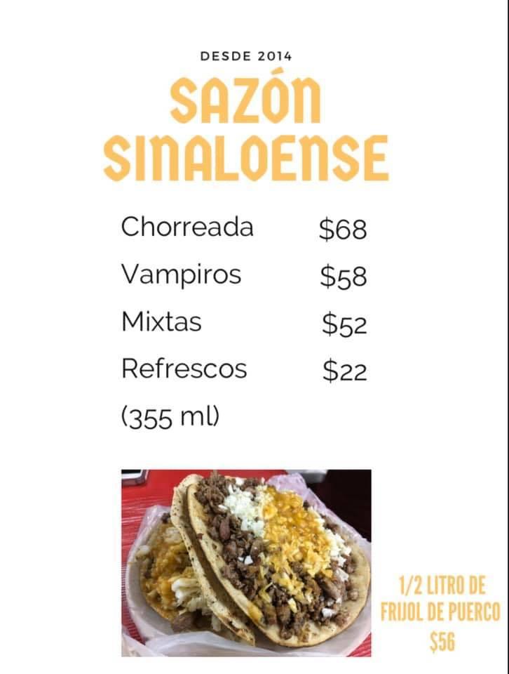 Menu at Sazón Sinaloense restaurant, Monterrey