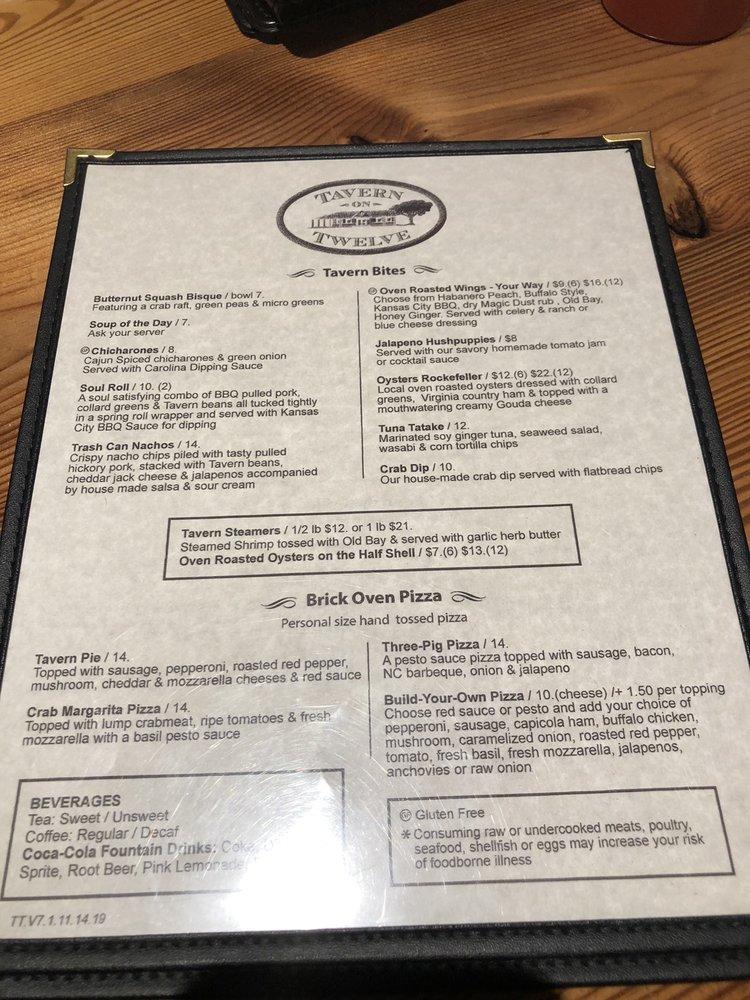 Menu at Tavern on 12 restaurant, Frisco