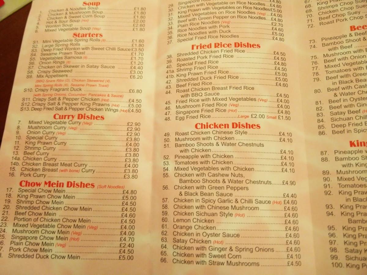 Menu at The Great Wall fast food, Llandeilo