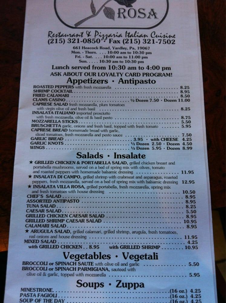 Menu at Villa Rosa Pizza & Restaurant, Yardley, 661 Heacock Rd